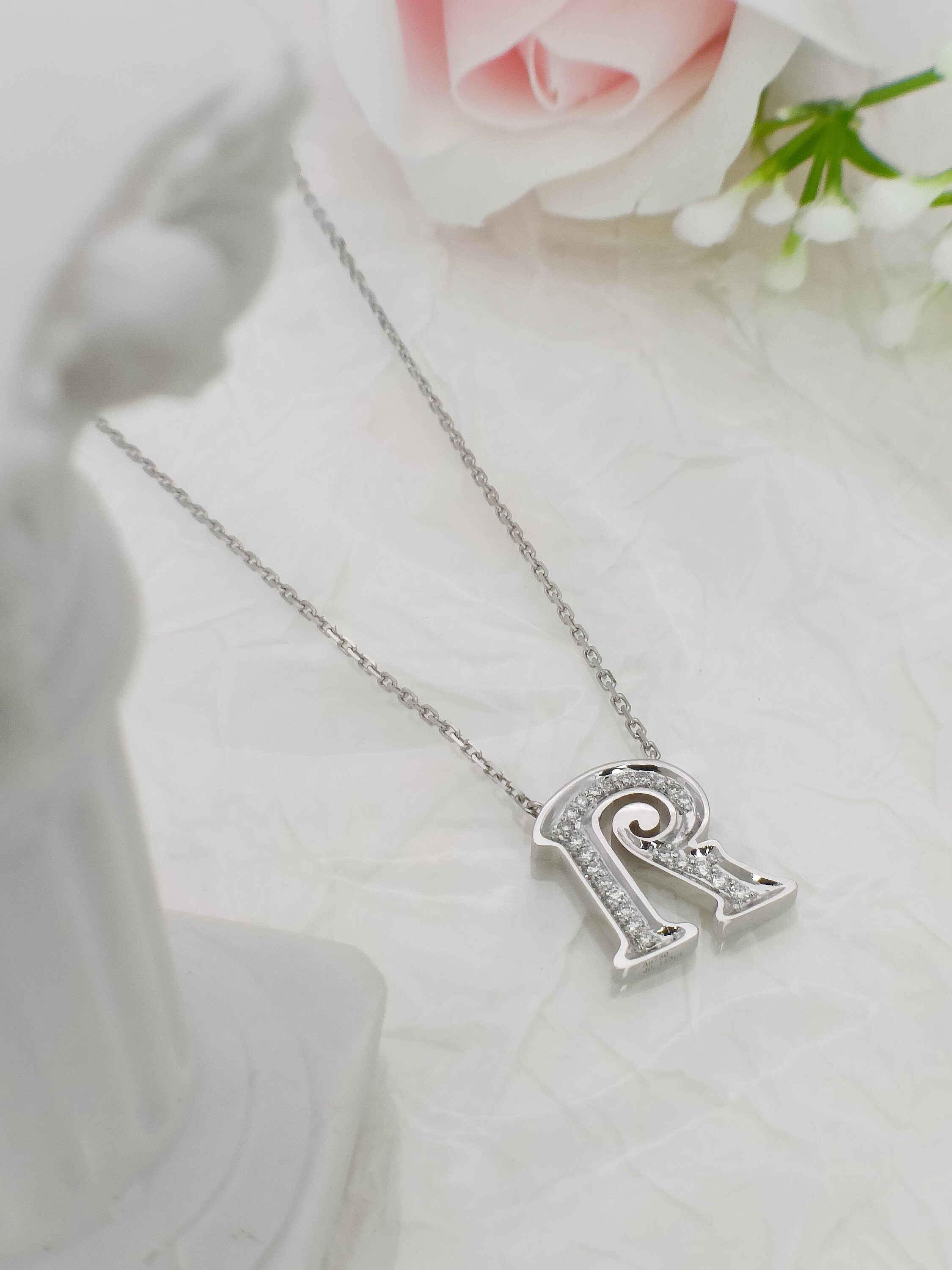 18K Solid Gold Diamond Alphabet Initial Necklace/letter R Chain/ A-Z ...