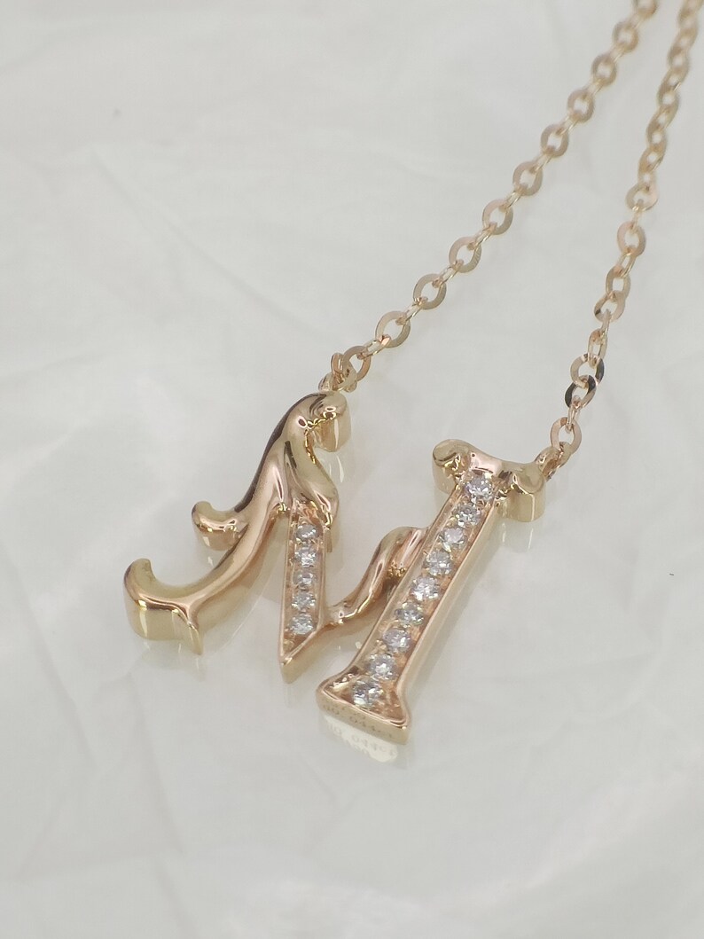 18K Gold Diamond Alphabet Initial Necklace/ Letter M Chain/ A-Z Letter ...
