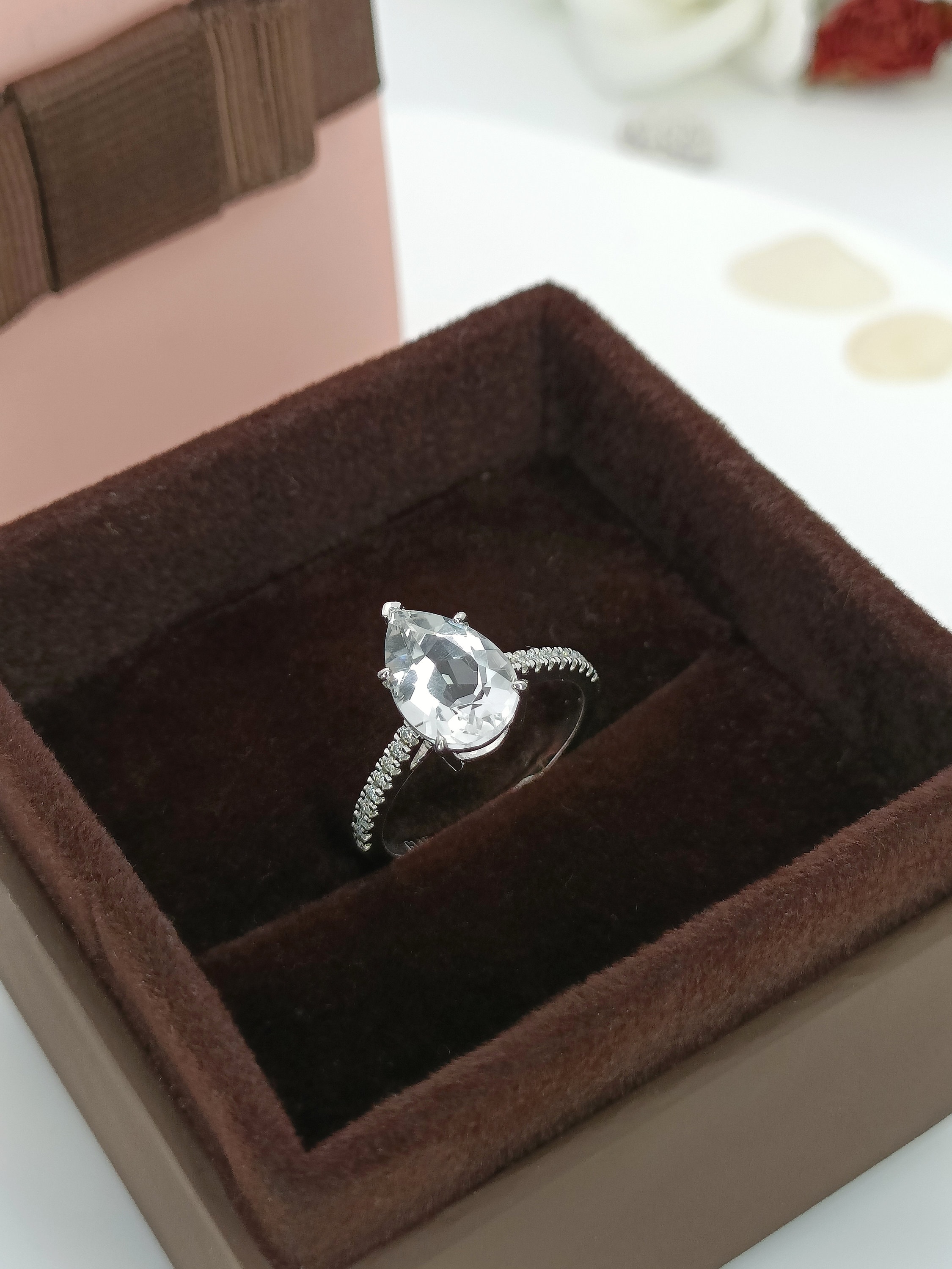 14K Gold White Quartz Engagement Ring, Solitaire Quartz Wedding Ring ...