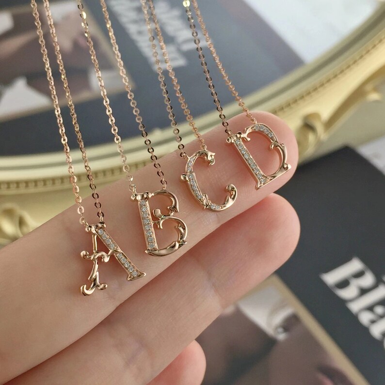 18K Gold Diamond Alphabet Initial Necklace/letter B Chain/ A-Z Letter ...