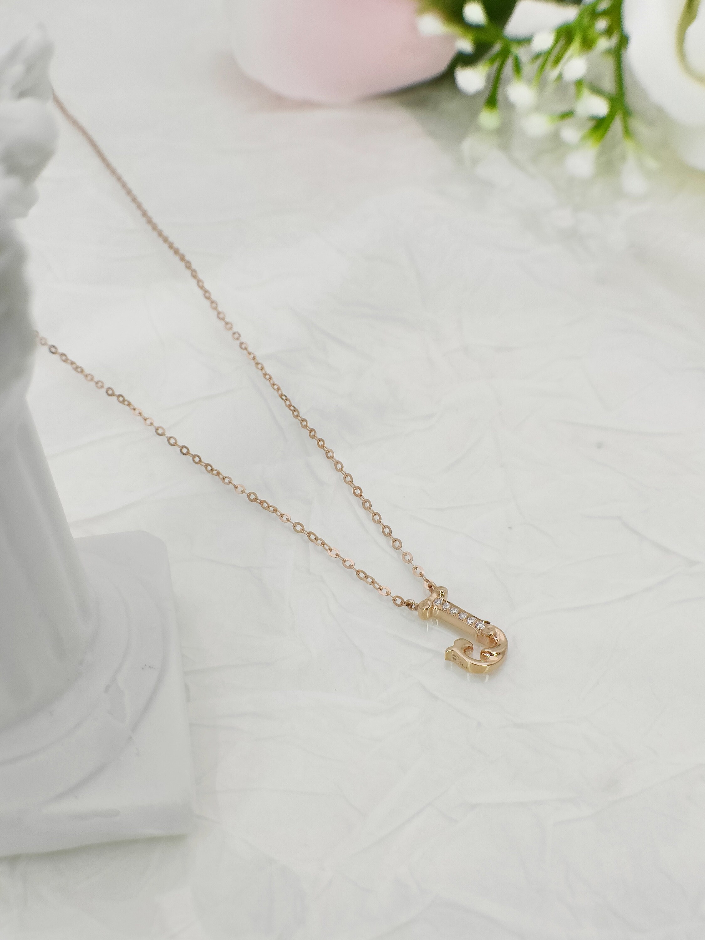 18K Gold Diamond Alphabet Initial Necklace/letter J Chain/ A-Z Letter ...