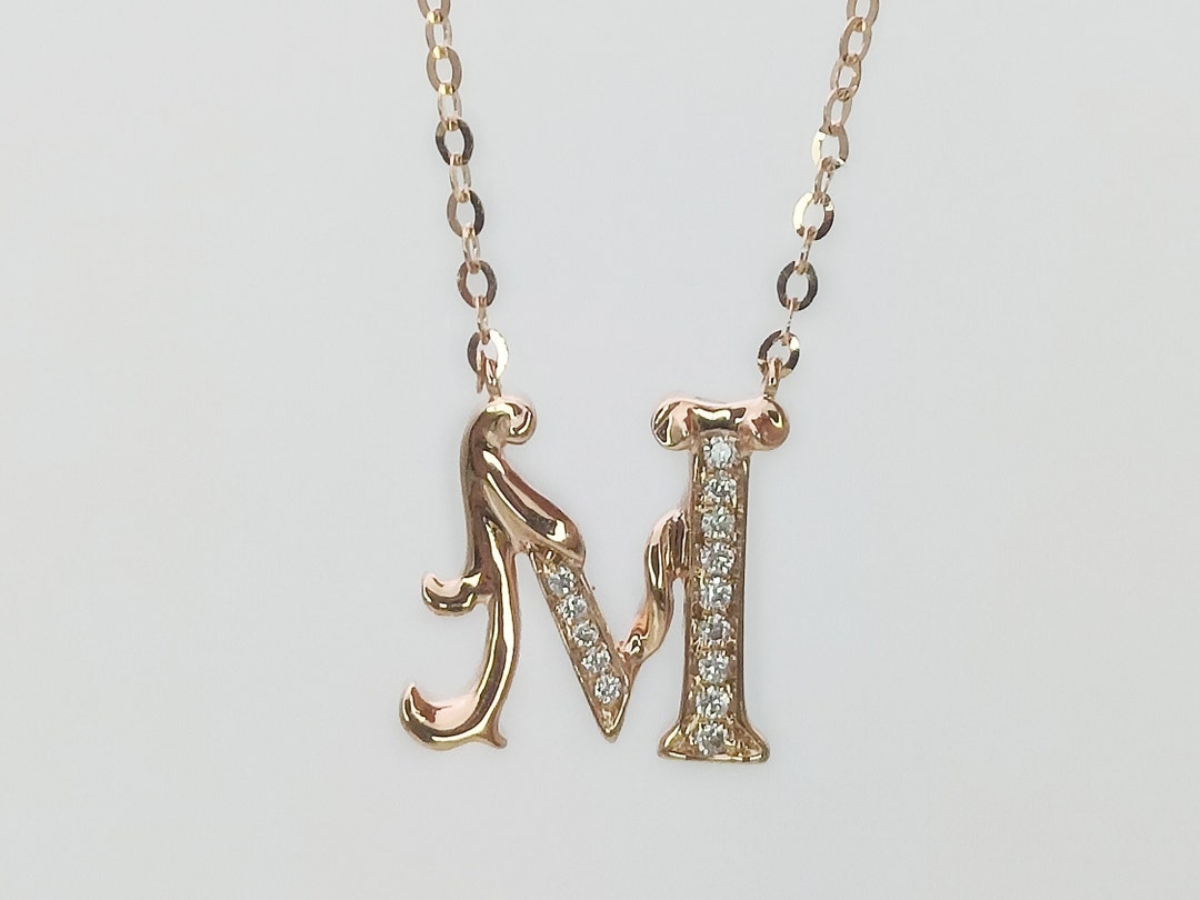 18K Gold Diamond Alphabet Initial Necklace/ Letter M Chain/ A-Z Letter ...