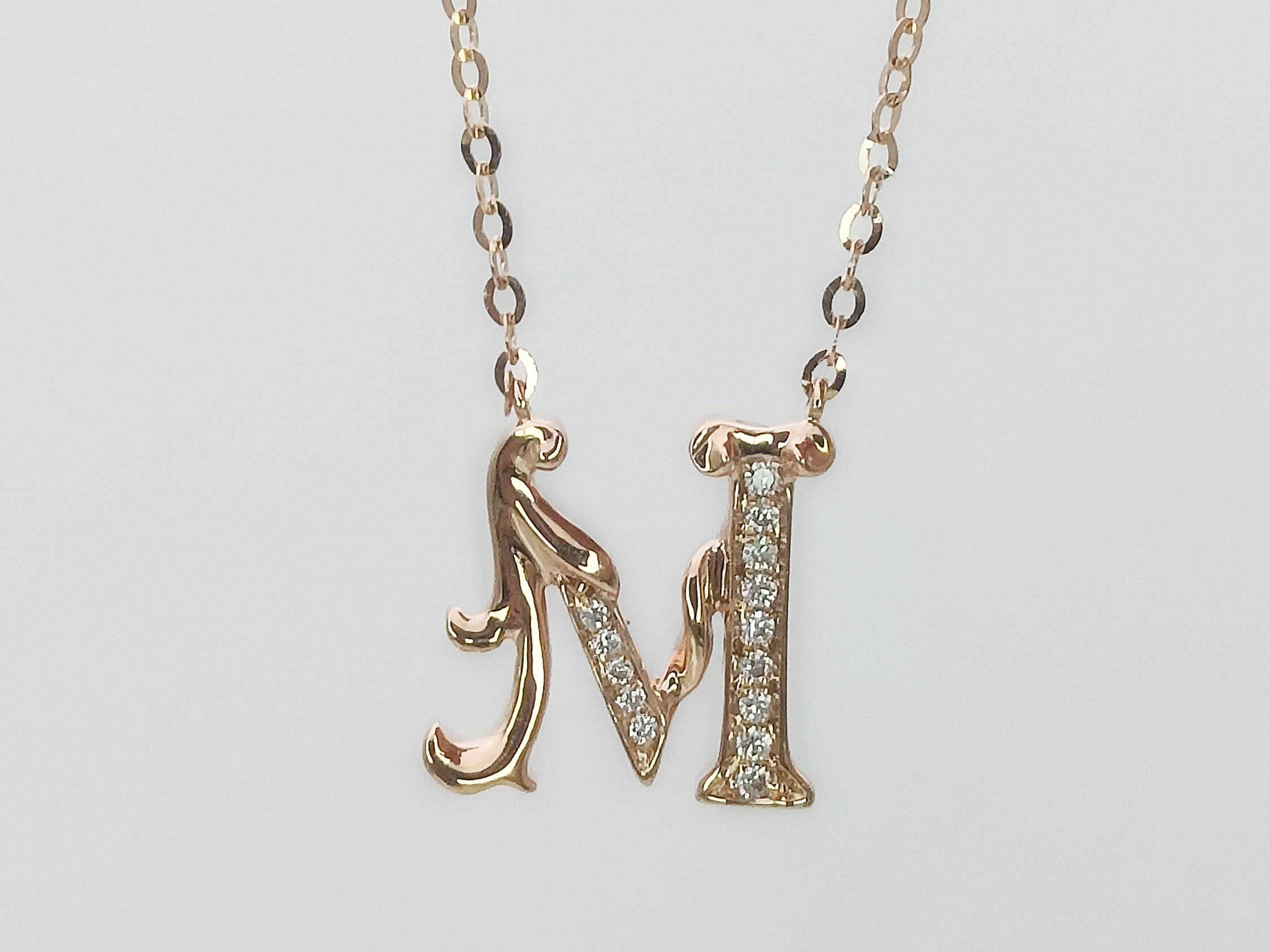18K Gold Diamond Alphabet Initial Necklace/ Letter M Chain/ A-Z Letter ...