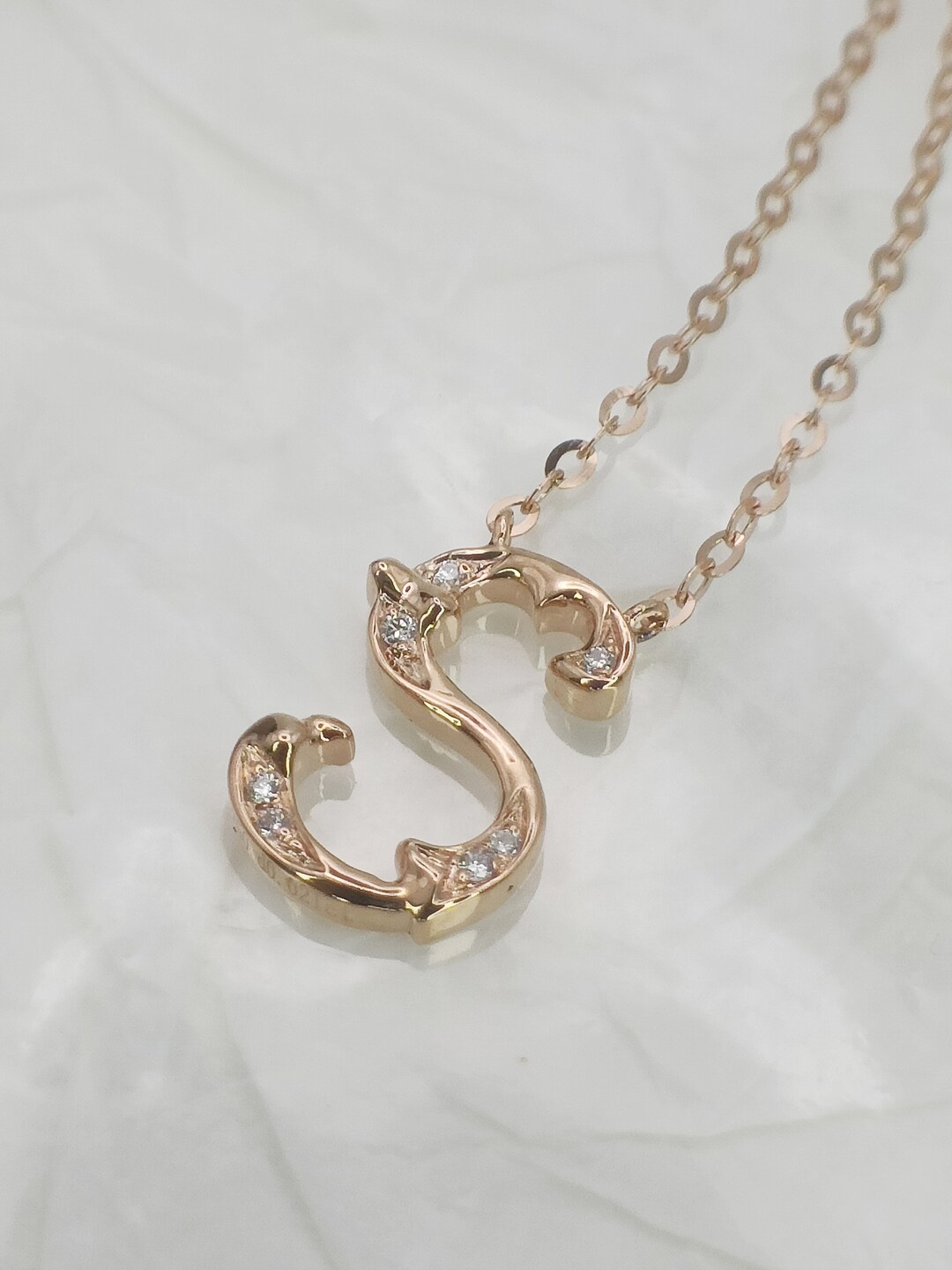 18K Gold Diamond Alphabet Initial Necklace/letter S Chain/ A-Z Letter ...