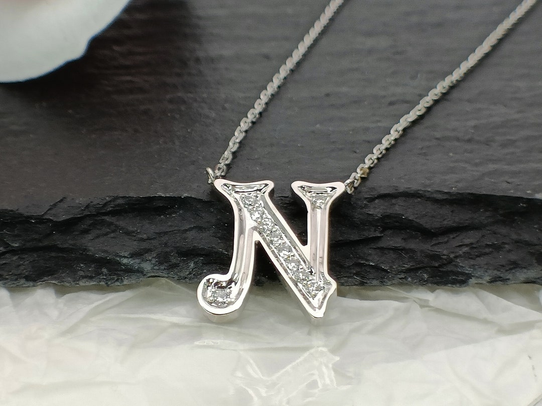 18K Gold Diamond Alphabet Initial Necklace/letter N Chain/ A-Z Letter ...