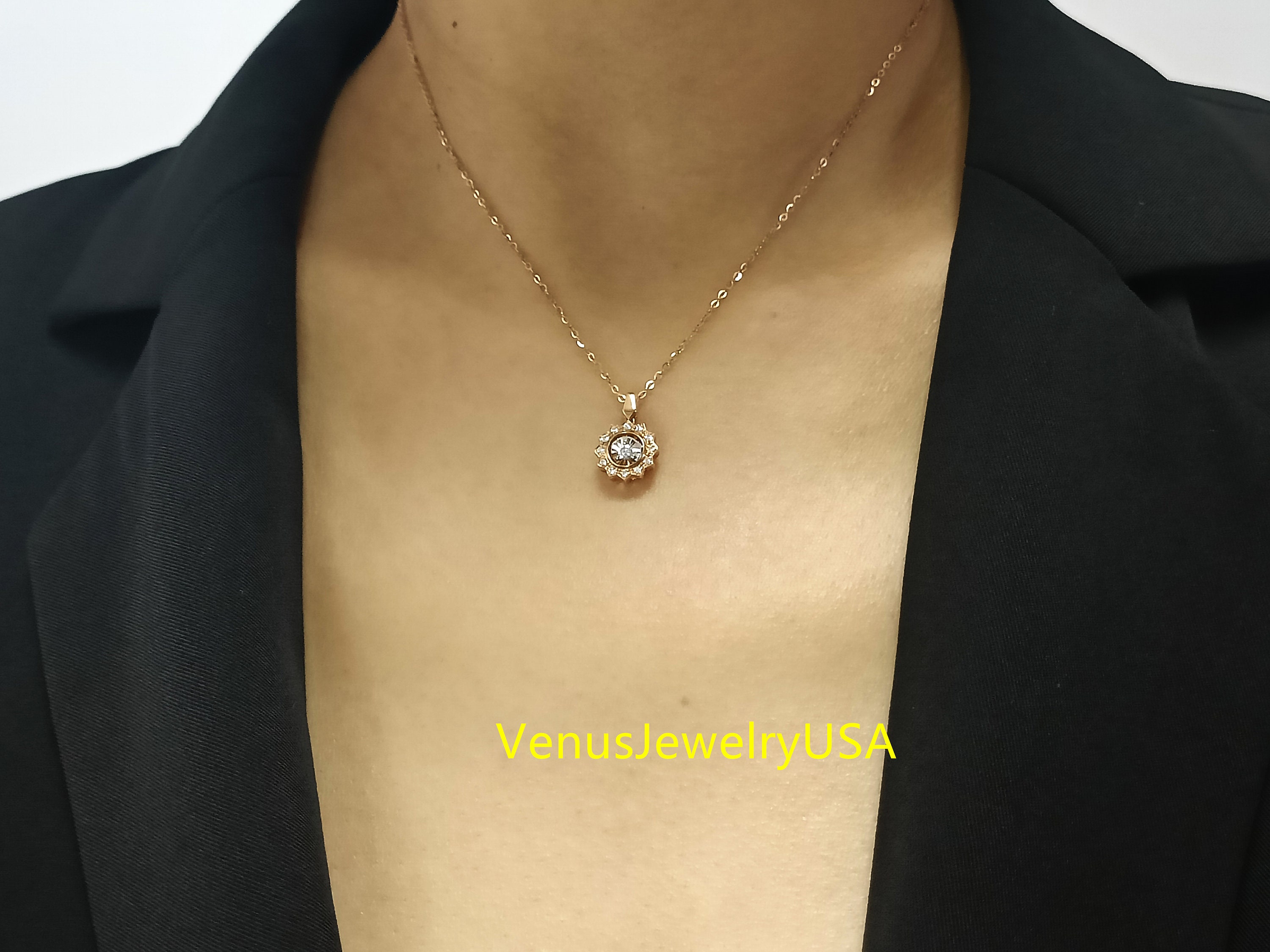 18K Solid Gold Dancing Diamond Necklace /charm Pendant With - Etsy