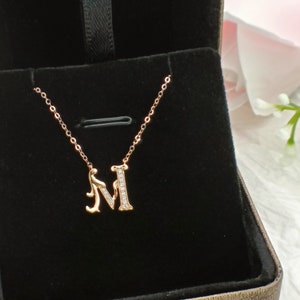 18K Gold Diamond Alphabet Initial Necklace/ Letter M Chain/ A-Z Letter ...