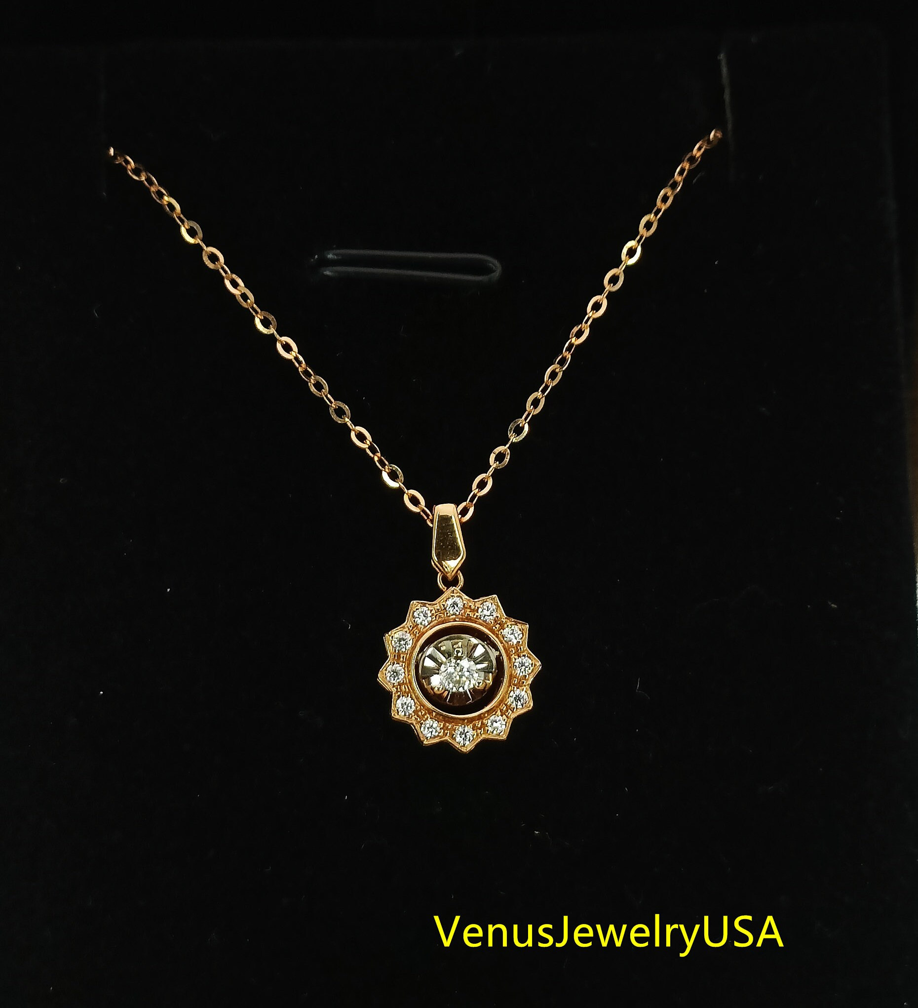 18K Solid Gold Dancing Diamond Necklace /charm Pendant With Natural ...