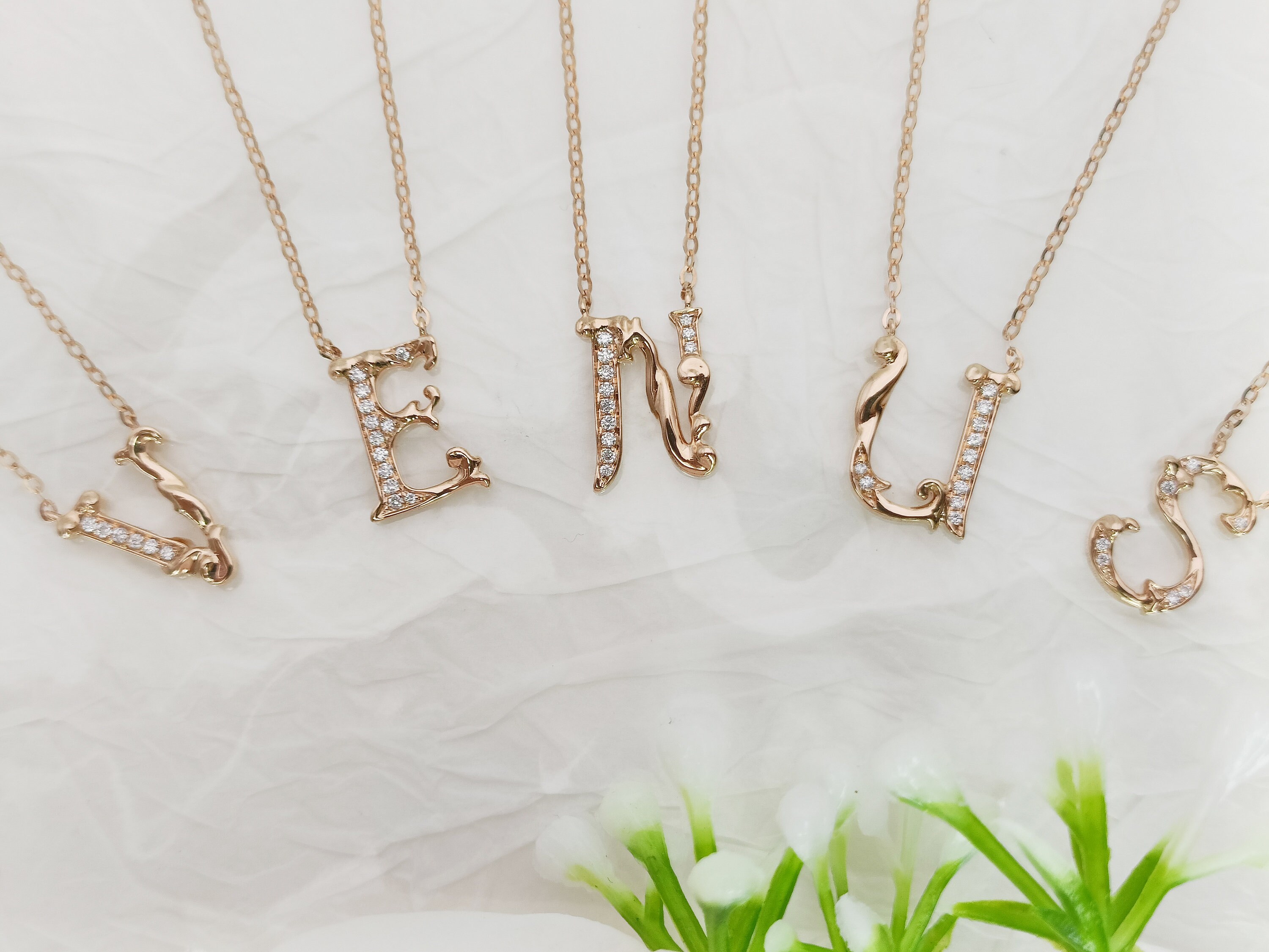 18K Gold Diamond Alphabet Initial Necklace/ Letter M Chain/ A-Z Letter ...