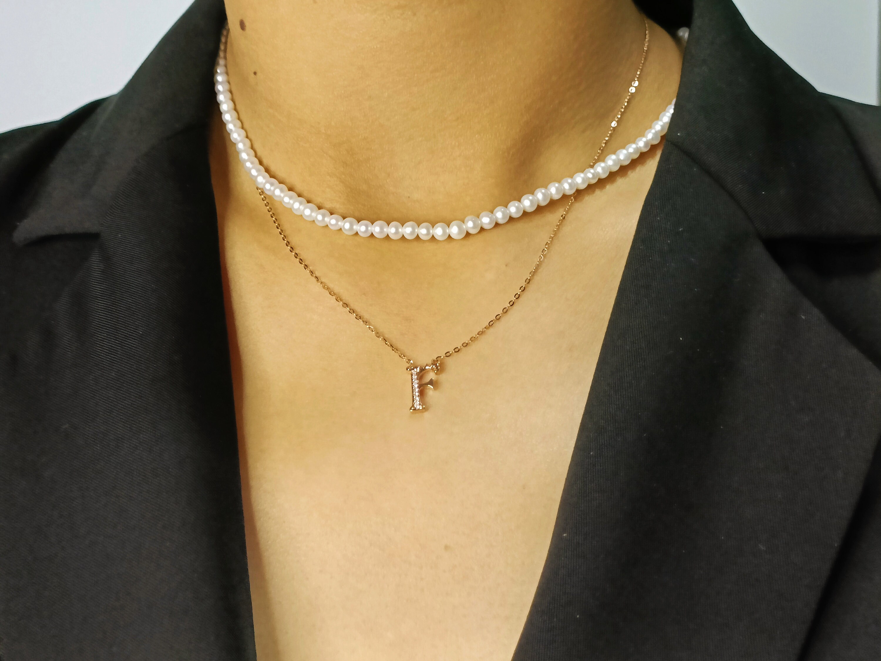 18K Solid Yellow Gold Diamond Alphabet Initial Necklace/letter F Chain ...