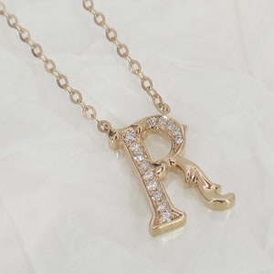 18K Gold Diamond Alphabet Initial Necklace/letter R Chain/ A-Z Letter ...