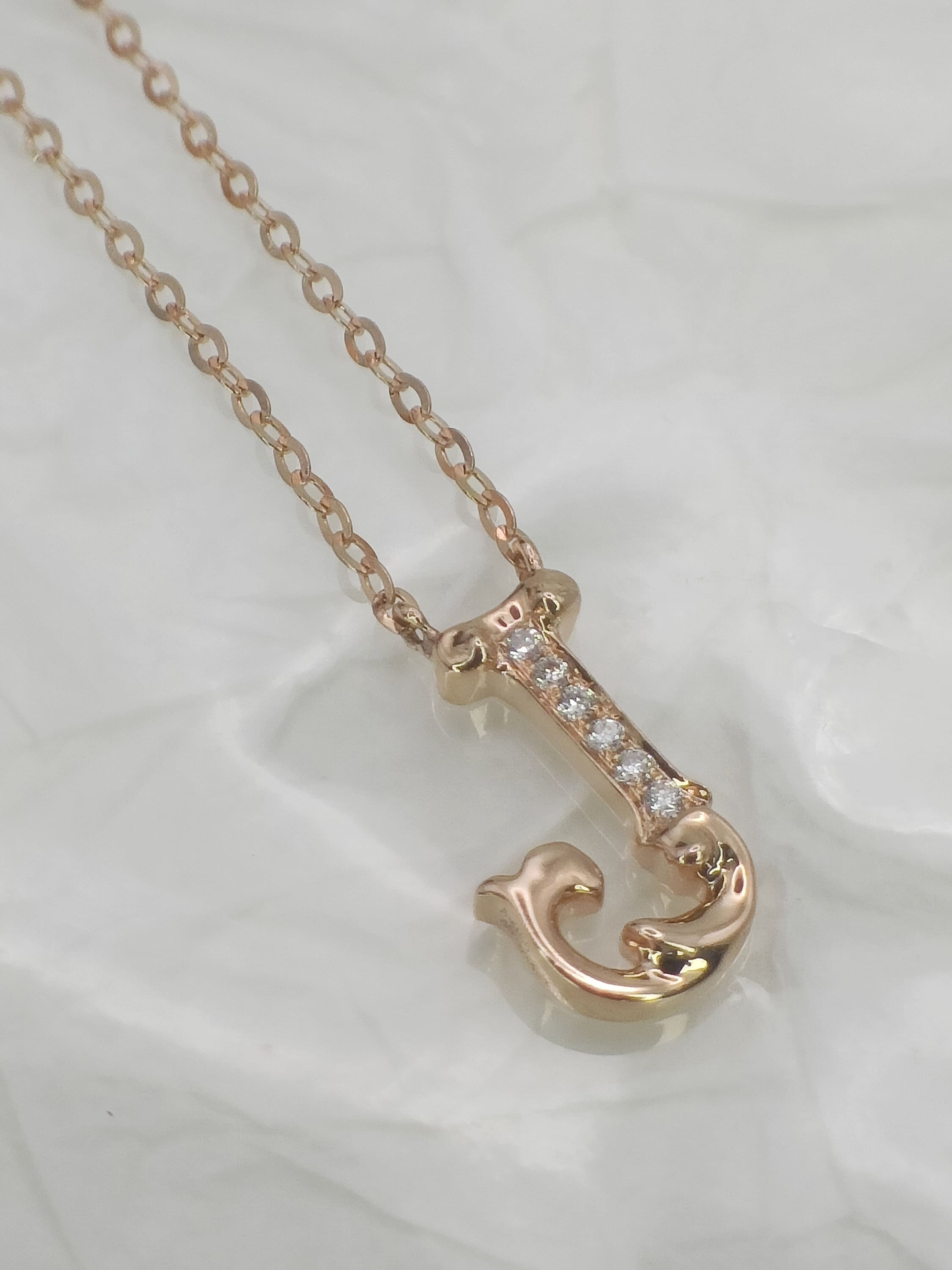 18K Gold Diamond Alphabet Initial Necklace/letter J Chain/ A-Z Letter ...