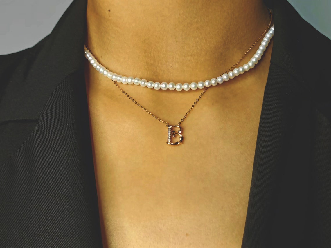 18K Gold Diamond Alphabet Initial Necklace/letter B Chain/ A-Z - Etsy