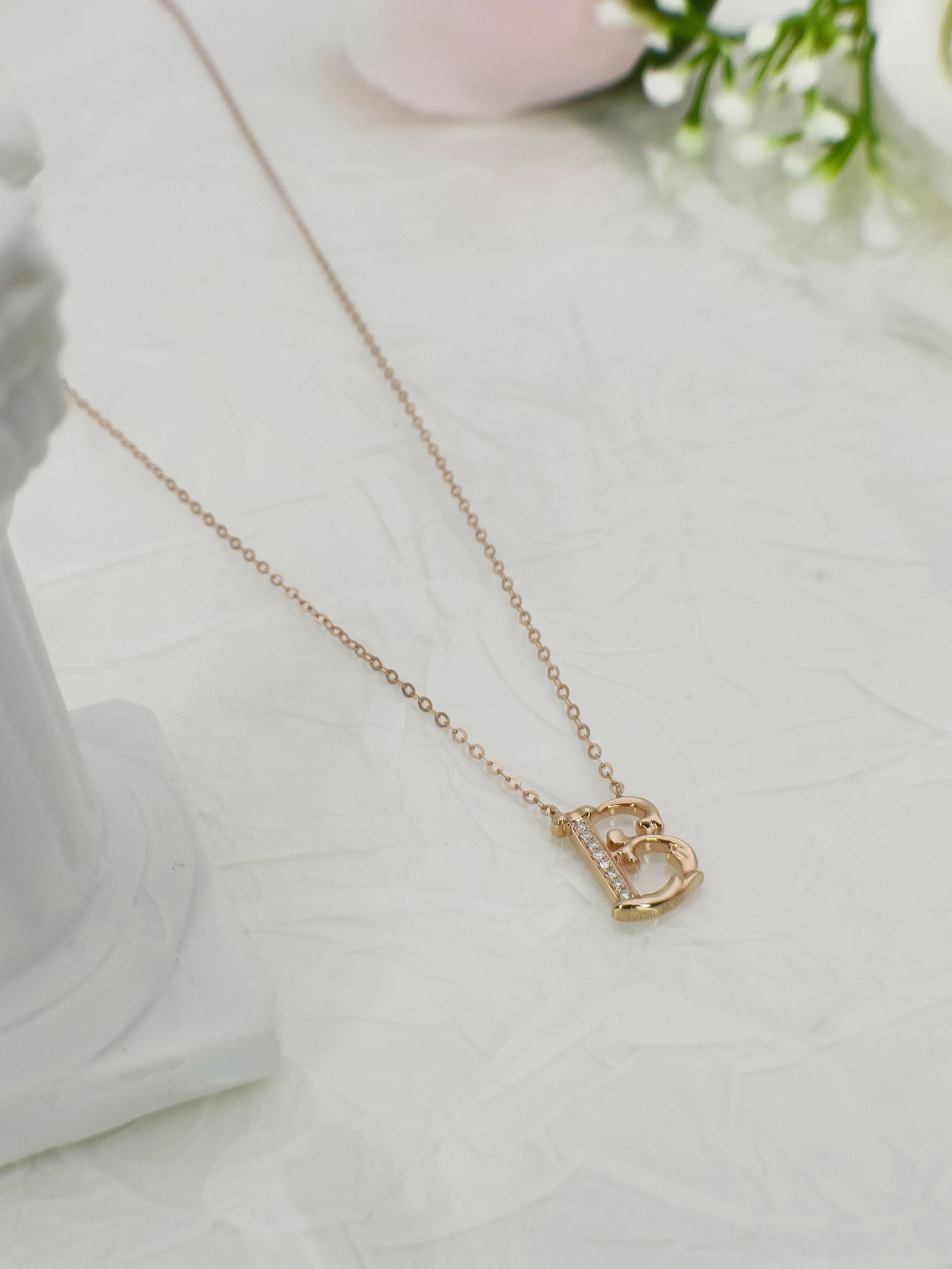 18K Gold Diamond Alphabet Initial Necklace/letter B Chain/ A-Z Letter ...