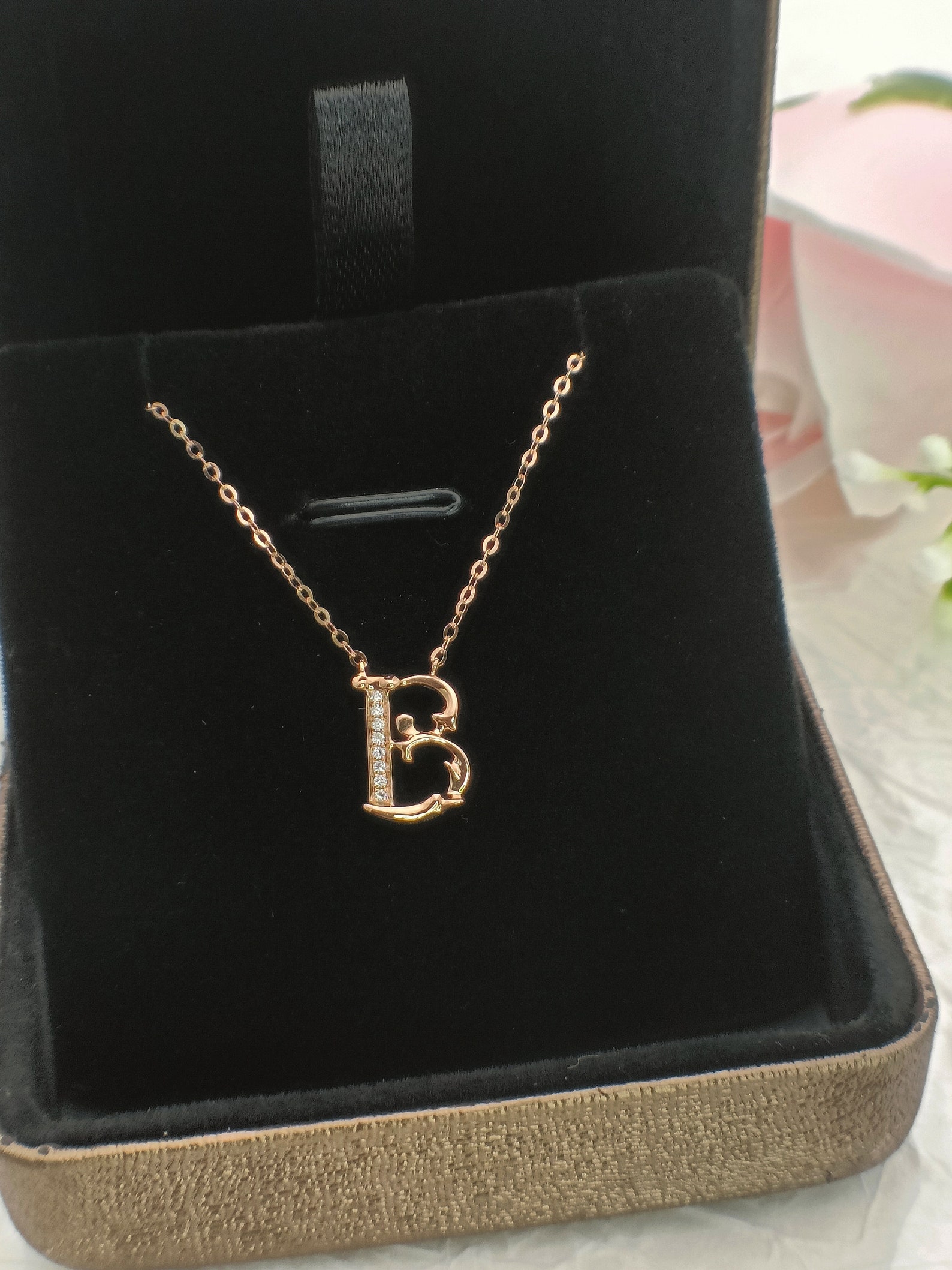 18K Gold Diamond Alphabet Initial Necklace/letter B Chain/ A-Z Letter ...