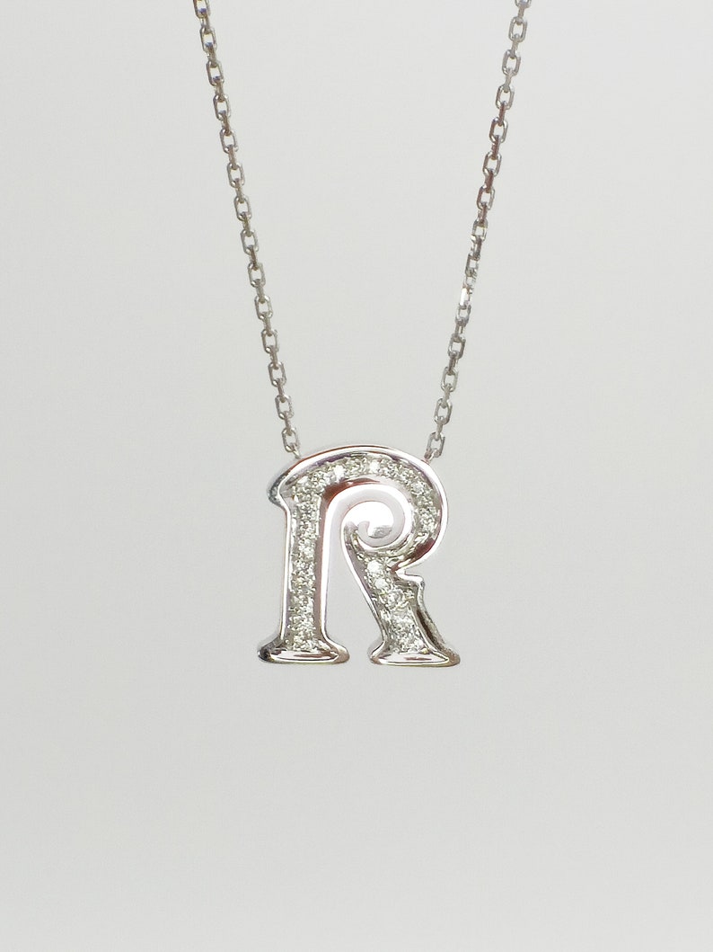 18K Solid Gold Diamond Alphabet Initial Necklace/letter R Chain/ A-Z ...