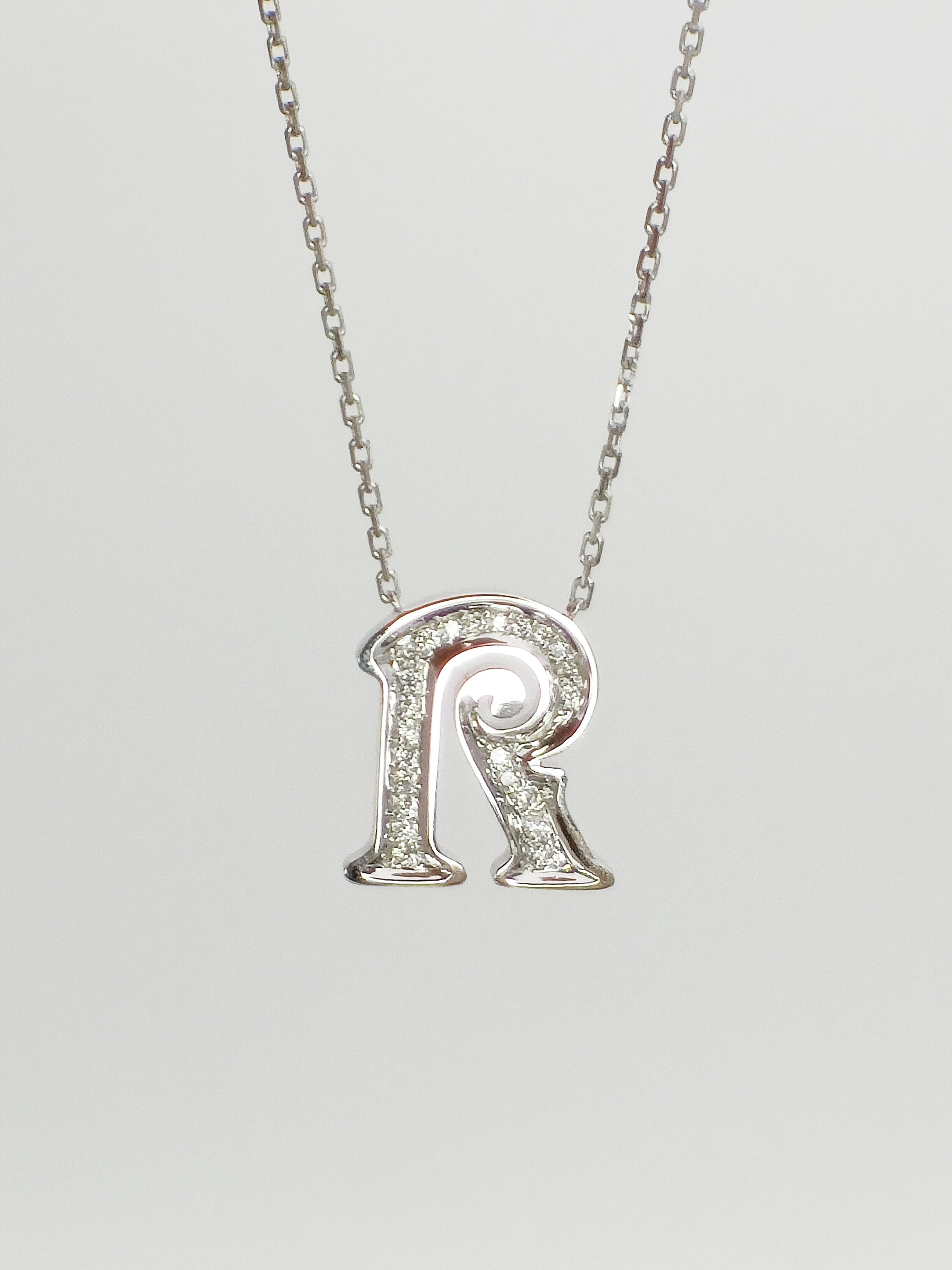 18K Solid Gold Diamond Alphabet Initial Necklace/letter R Chain/ A-Z ...