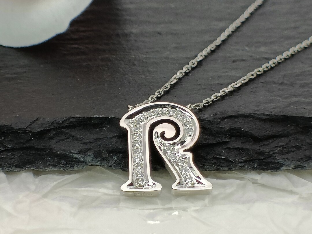 18K Solid Gold Diamond Alphabet Initial Necklace/letter R Chain/ A-Z ...