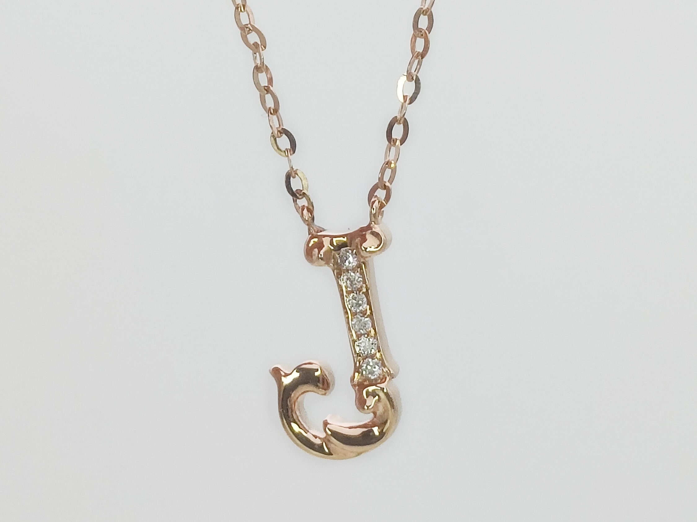 18K Gold Diamond Alphabet Initial Necklace/letter J Chain/ A-Z Letter ...