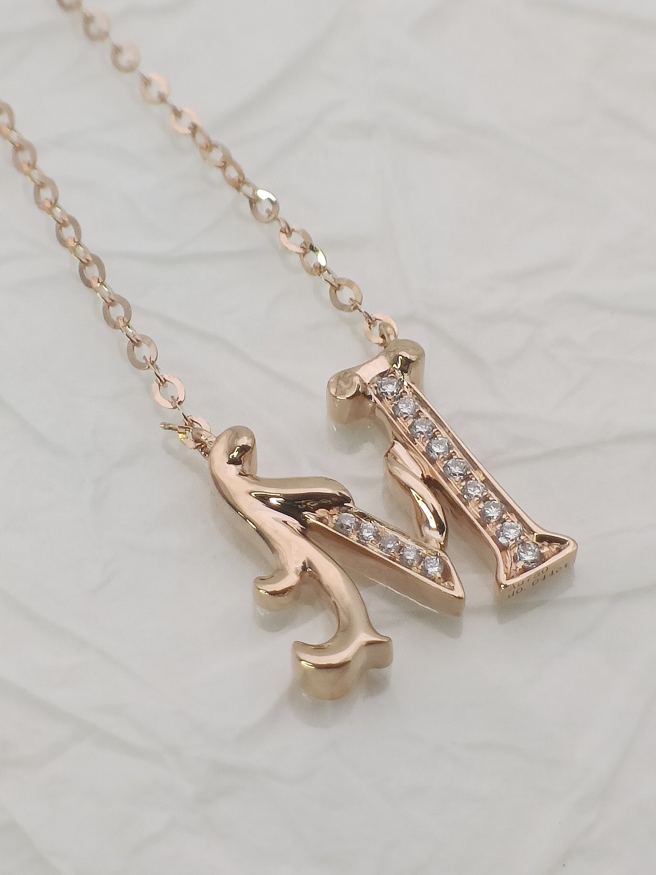 18K Gold Diamond Alphabet Initial Necklace/ Letter M Chain/ A-Z Letter ...