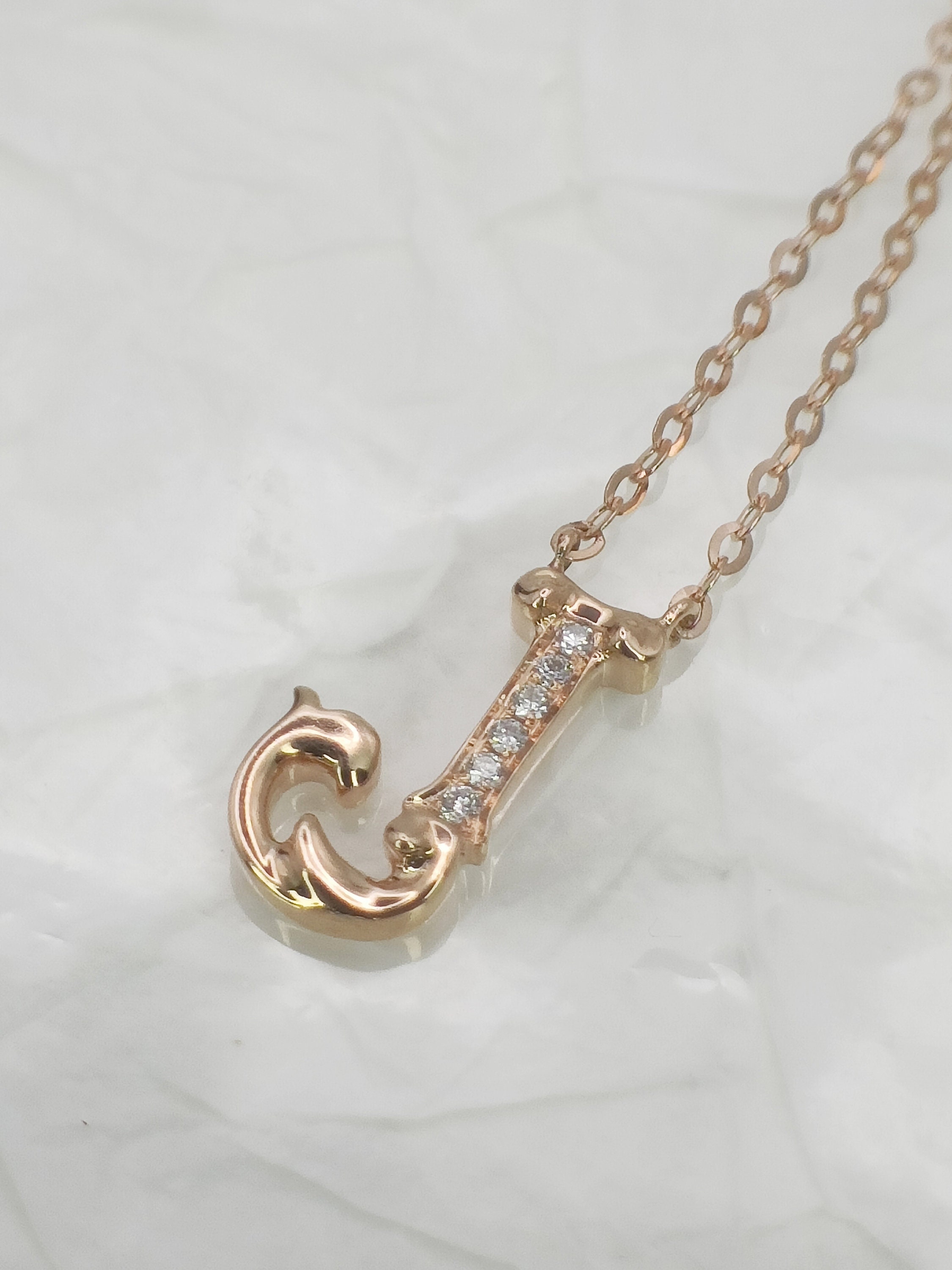 18K Gold Diamond Alphabet Initial Necklace/letter J Chain/ A-Z Letter ...