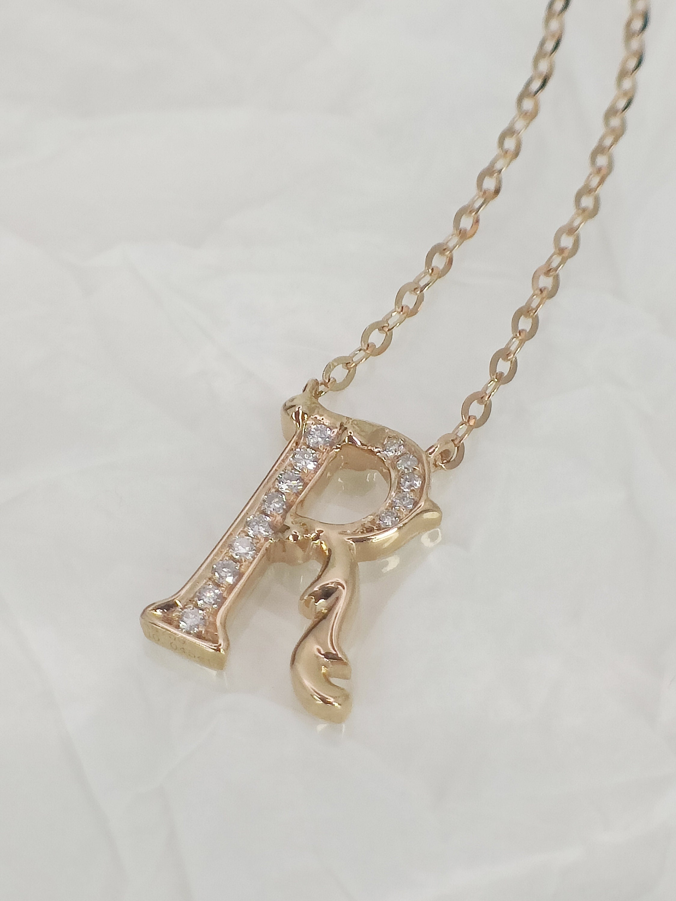 18K Gold Diamond Alphabet Initial Necklace/letter R Chain/ A-Z Letter ...