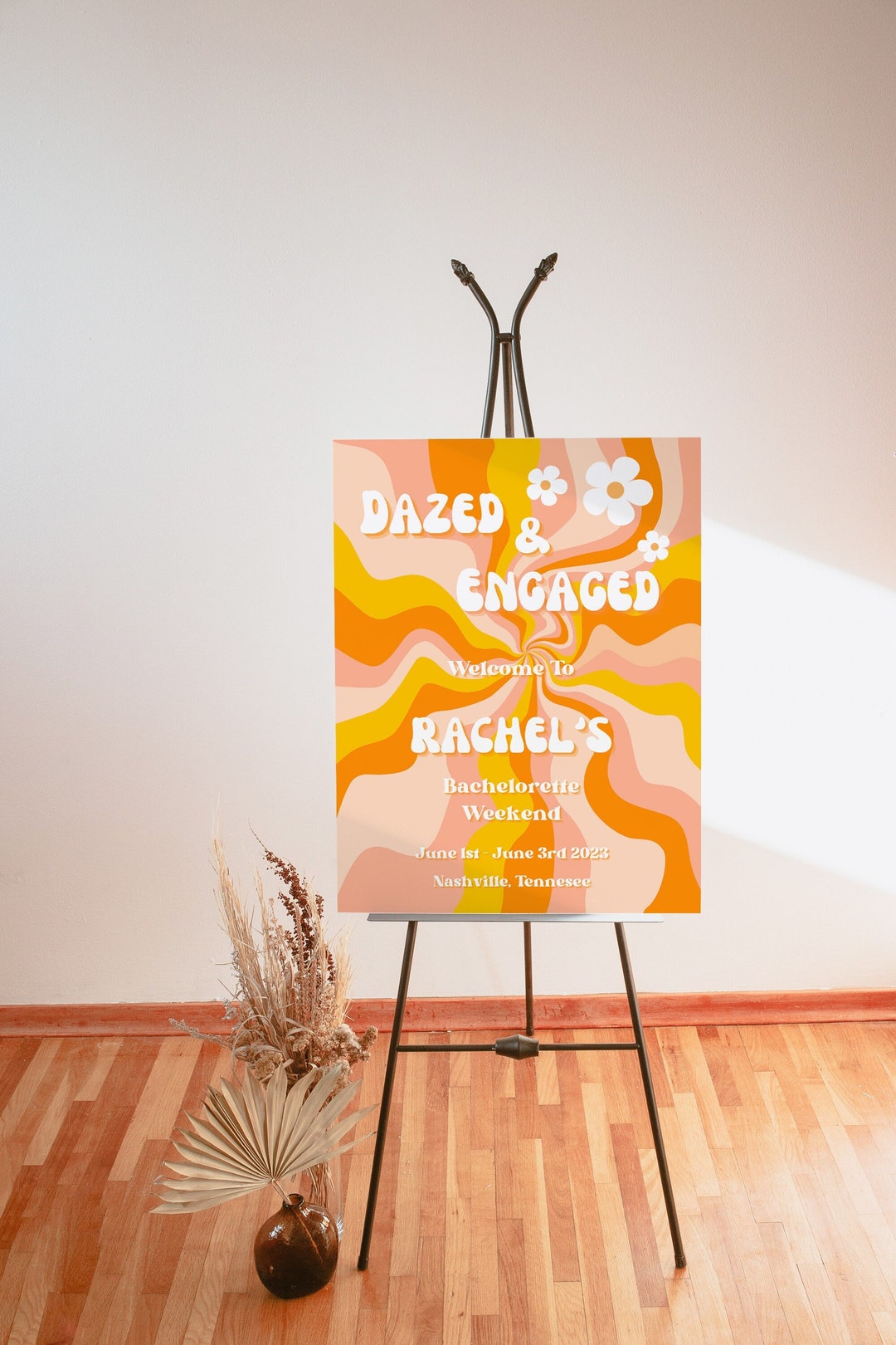 Retro Bachelorette Welcome Sign Template, 70's Groovy Theme (digital ...