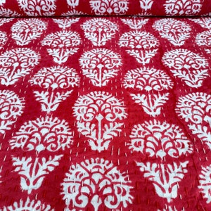 Kantha Quilt Red Block Print Hand Made Kantha Bedspread Quilt Red Kantha Bedcover Handblocked ...