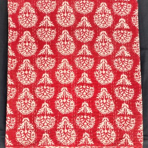 Kantha Quilt Red Block Print Hand Made Kantha Bedspread Quilt Red Kantha Bedcover Handblocked ...