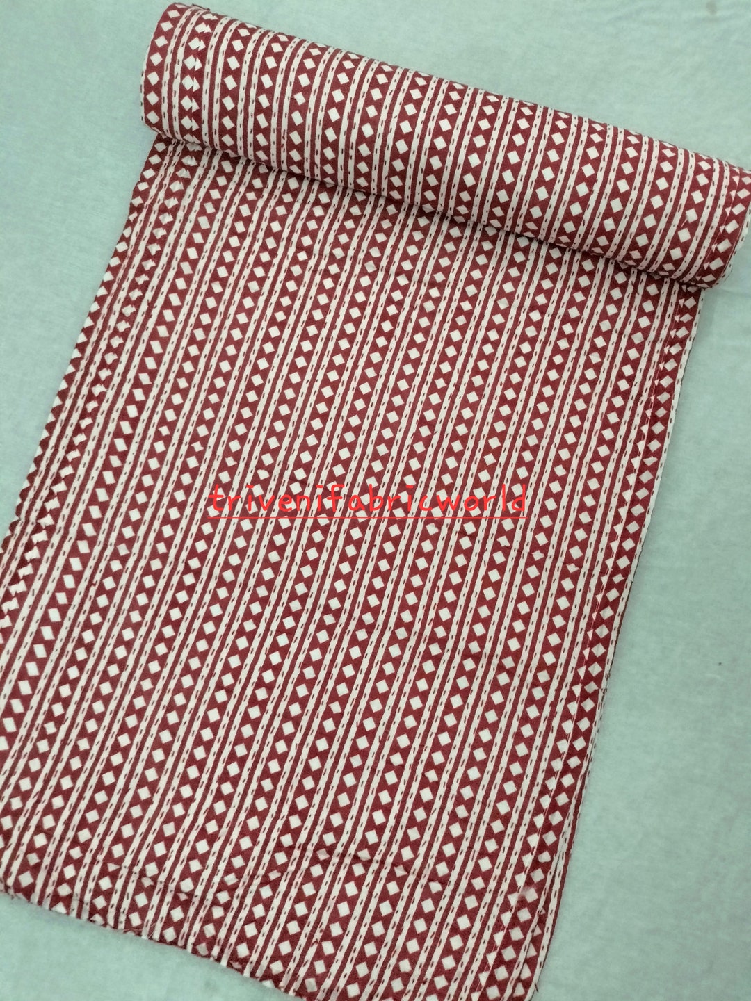 Red Diamond Print Kantha Quilt: Indian Block Print Bedspread - Etsy