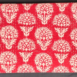 Kantha Quilt Red Block Print Hand Made Kantha Bedspread Quilt Red Kantha Bedcover Handblocked ...