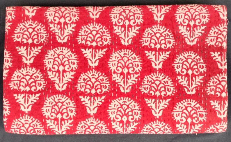 Kantha Quilt Red Block Print Hand Made Kantha Bedspread Quilt - Etsy