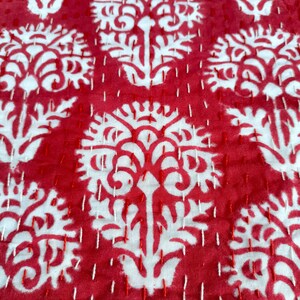 Kantha Quilt Red Block Print Hand Made Kantha Bedspread Quilt Red Kantha Bedcover Handblocked ...