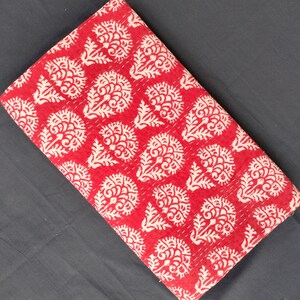 Kantha Quilt Red Block Print Hand Made Kantha Bedspread Quilt Red Kantha Bedcover Handblocked ...