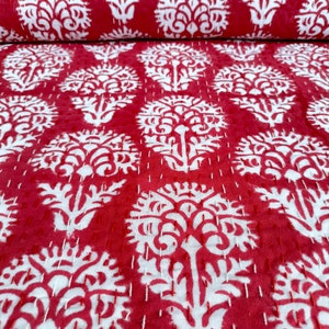 Kantha Quilt Red Block Print Hand Made Kantha Bedspread Quilt Red Kantha Bedcover Handblocked ...