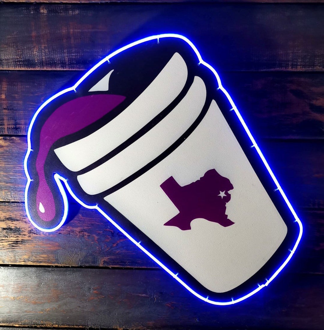 Custom 22 Houston Drank Cup Lean Sign With Blue 12v Neon LED - Etsy