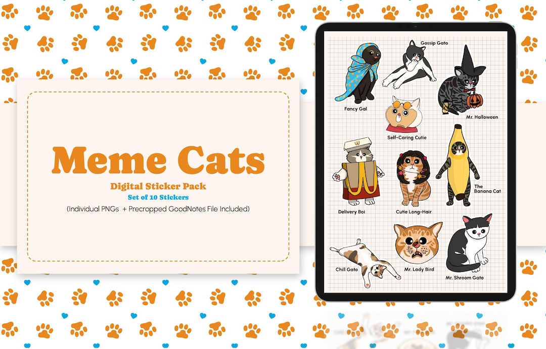 Internet Meme Cats - Digital Pack of 10 | Goodnotes | Notability ...