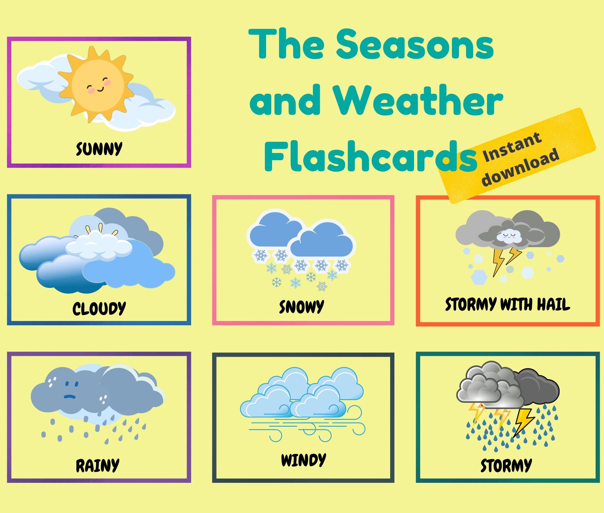 Seasons and Weather Flashcards - Etsy