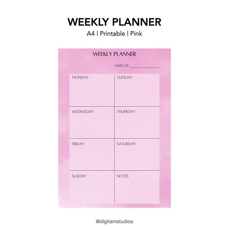 Weekly Planner A4 Printable Instant Download PDF - Etsy