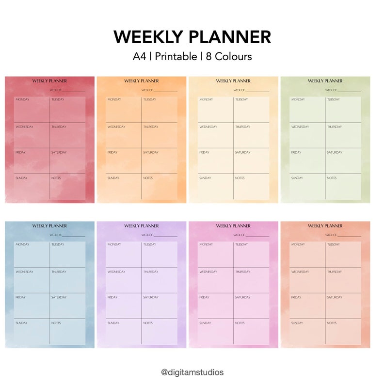 Weekly Planner A4 Printable Instant Download PDF Digital Planner ...