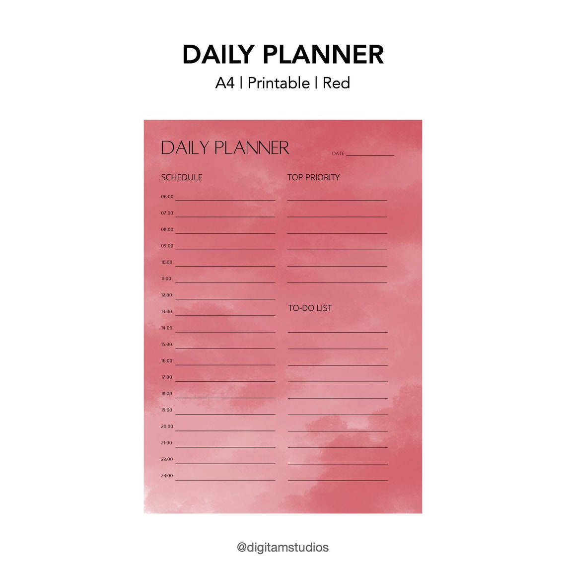 Daily Planner | A4 | Printable | Instant Download | PDF | Digital ...
