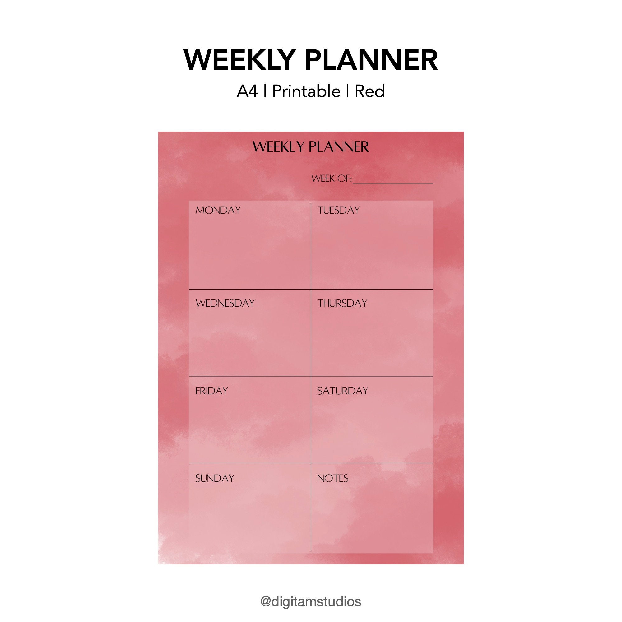 Weekly Planner A4 Printable Instant Download PDF Digital Planner ...