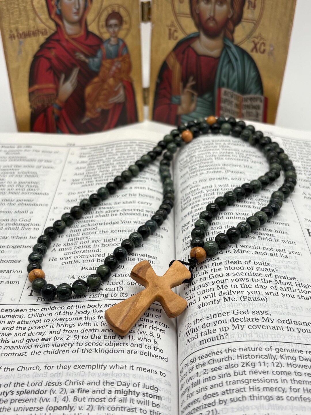Jasper Gemstone Orthodox Prayer Rope With Jurusalem Olive Accent Beads ...