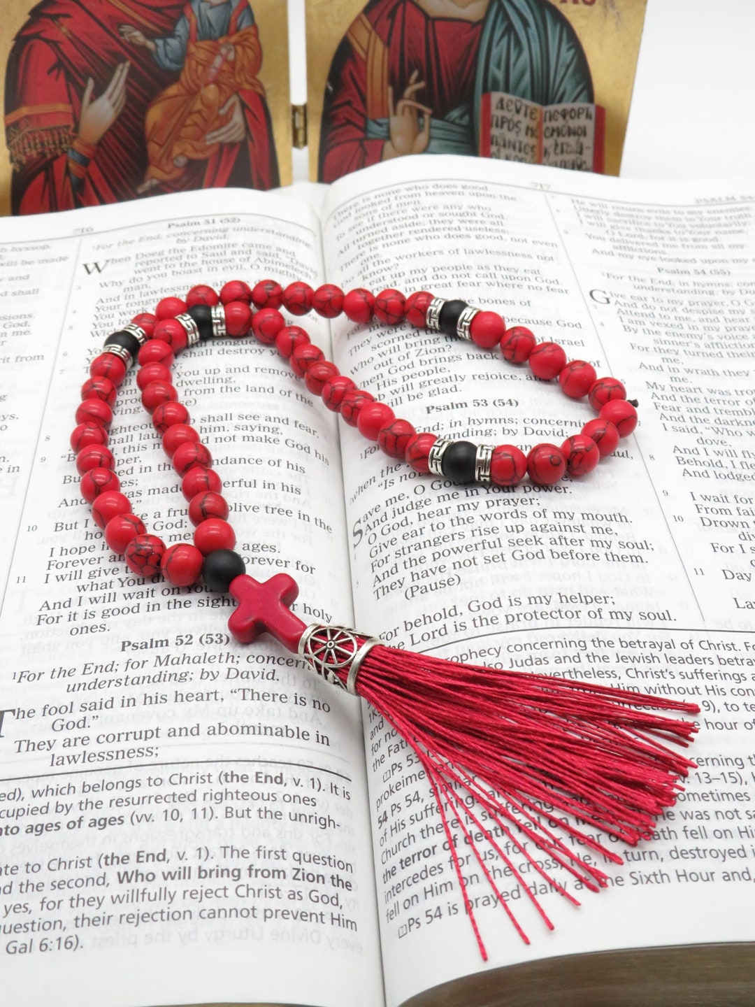Orthodox Prayer Rope, 8mm Red Line Turquoise Gemstone Beads, Stone ...