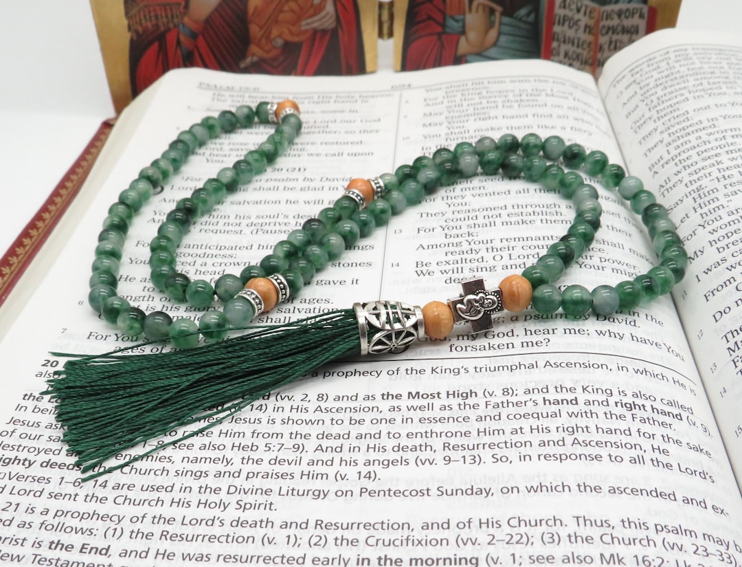 Orthodox Prayer Rope, Green Chalcedony Jade Gemstone Bead, Jurusalem ...