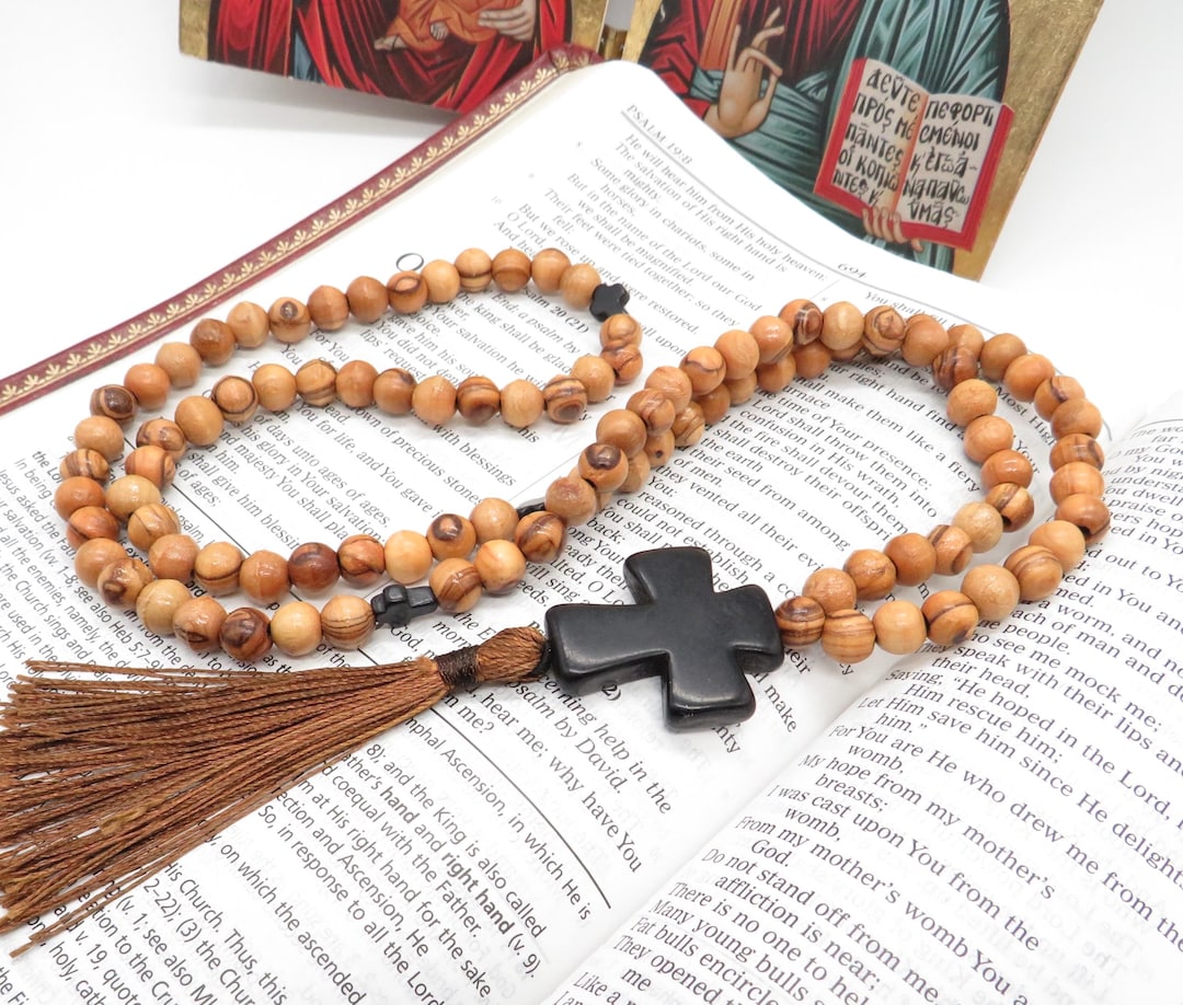 Olive Wood Orthodox Prayer Rope With Howlite Stone Cross - Etsy