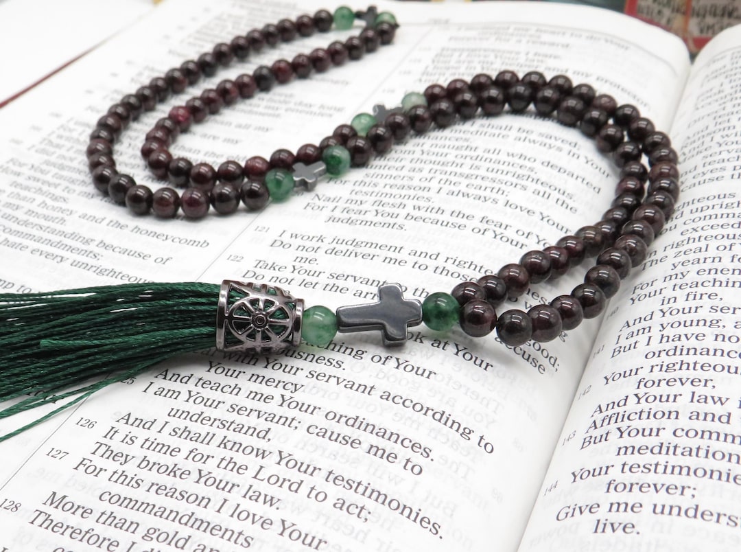 Orthodox Prayer Rope, Garnet and Jade Gemstone Beads, Hematite Stone ...