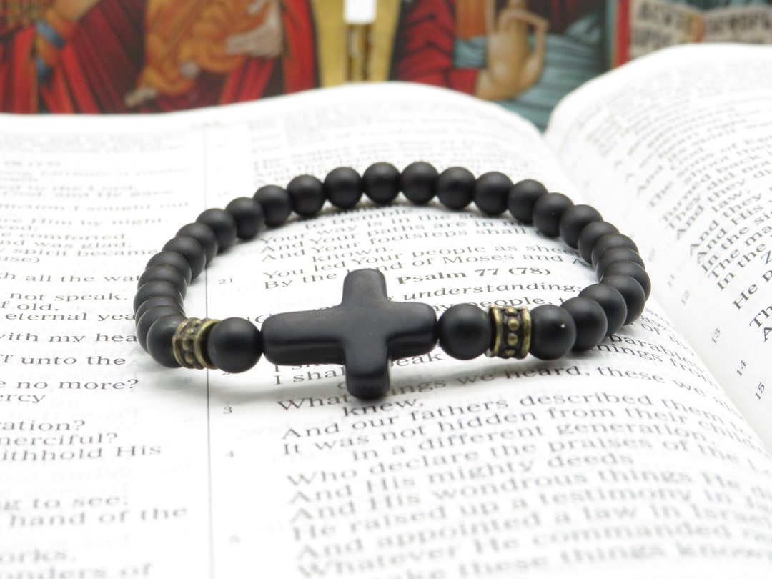 Onyx Gemstone Cross Bracelet - Etsy