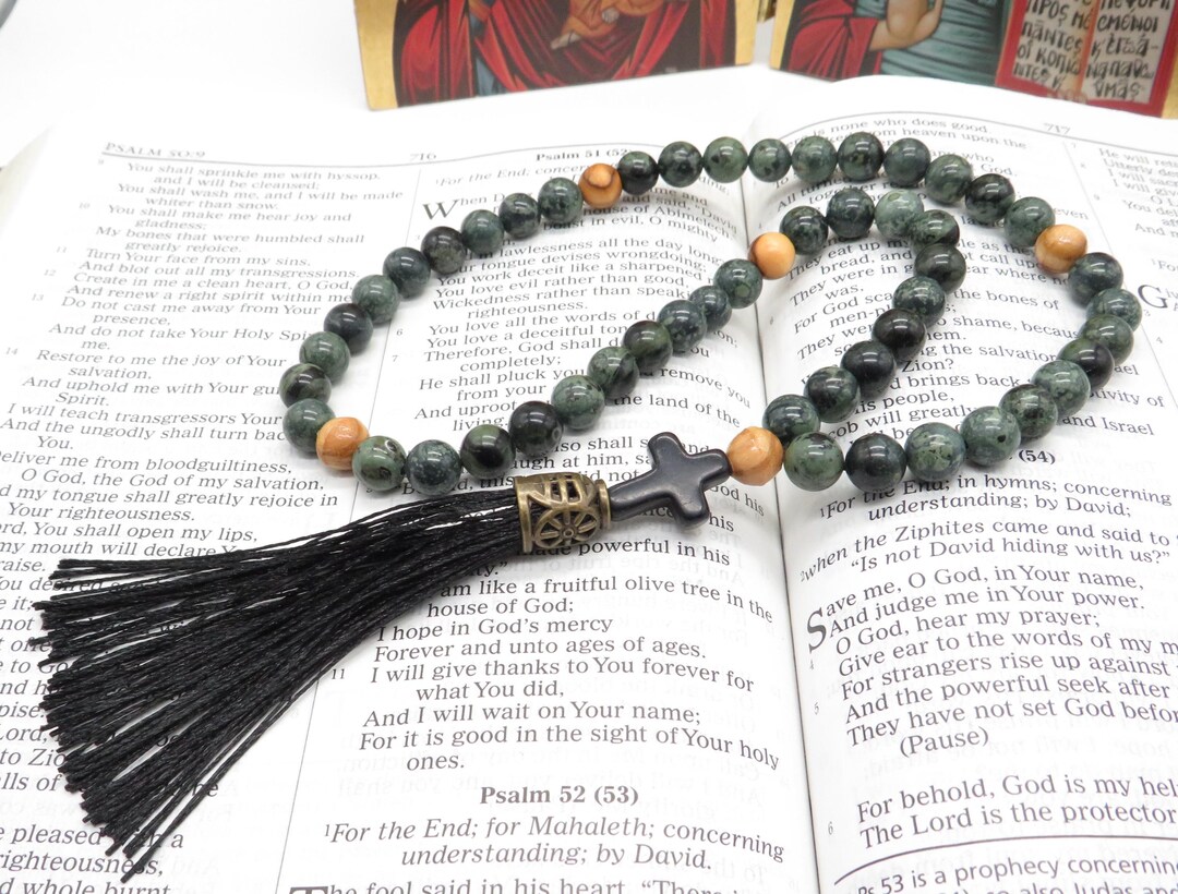 Jasper Gemstone Prayer Rope: Olive Wood Accents, Orthodox Rosary - Etsy
