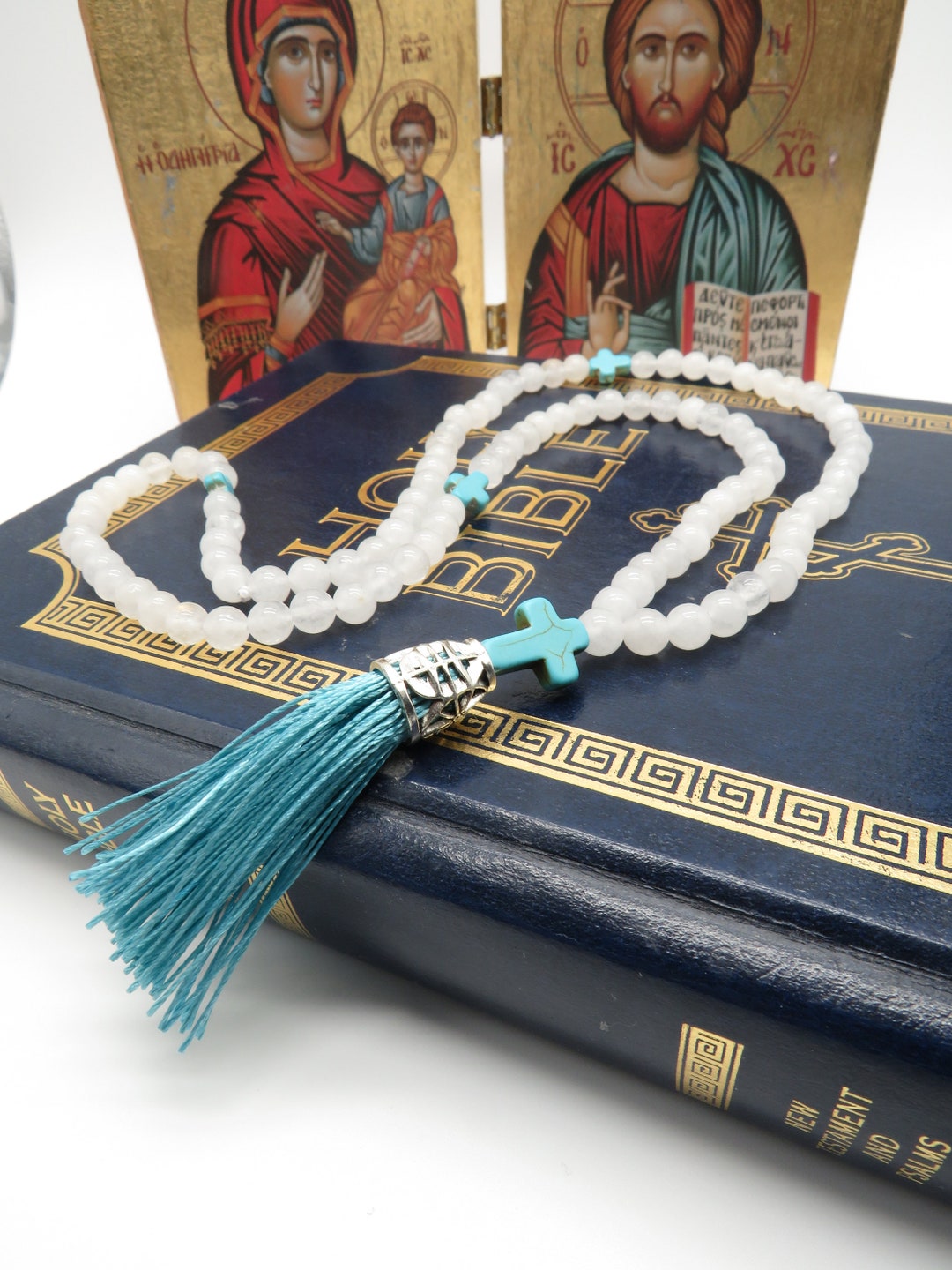 Orthodox Prayer Rope, Chotki, Komboskini, Rosary, 50/100 White Jade ...